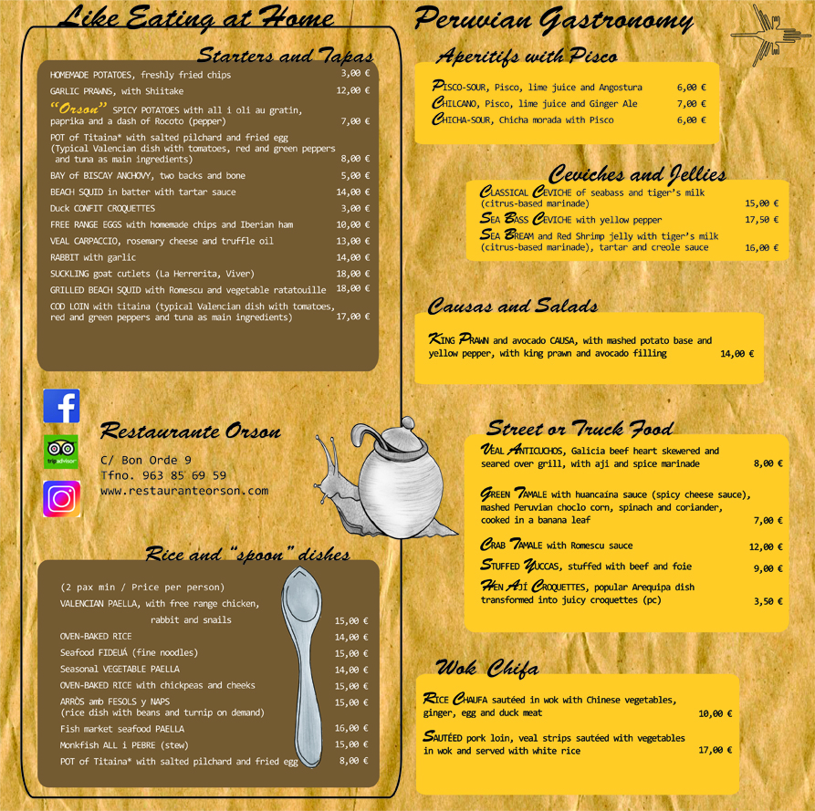 Our Menu – Restaurante Orson